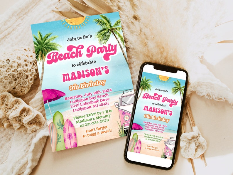Digital and Printable Beach Party Invitation Beach Theme Party - Etsy