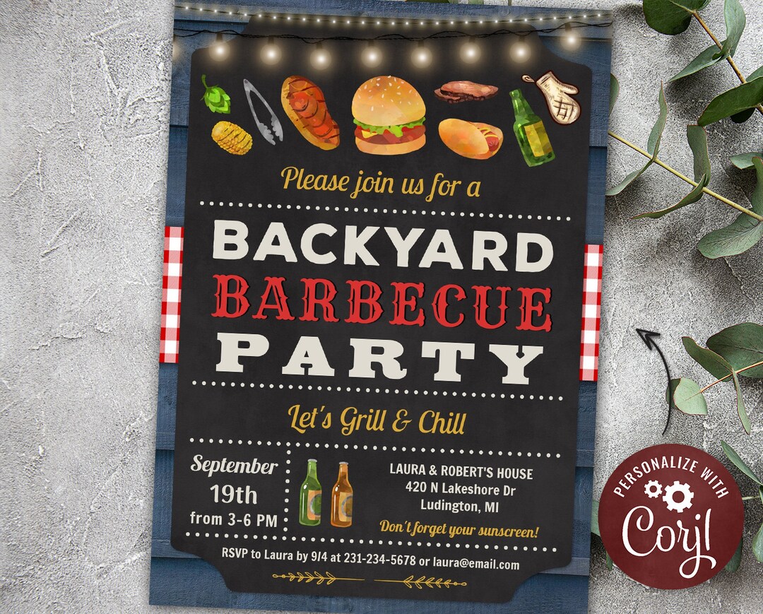 Barbecue Invitation - BBQ Invite Grill and Chill - Backyard Party ...