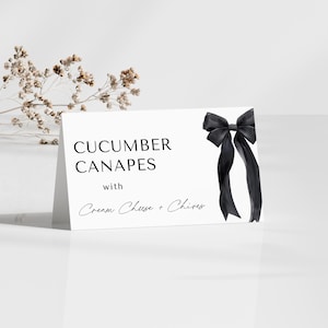 Editable Black Bow Food Label Buffet Card Template - She's Tying the ...