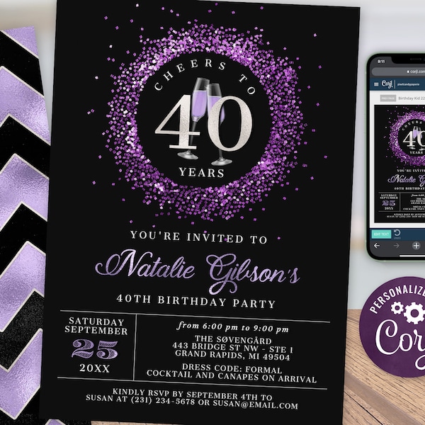 40th Birthday Sparkle Invitations - Etsy