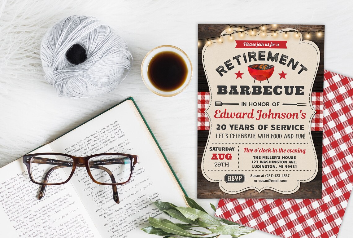 Retirement BBQ Invitation BBQ Party Invite Retire Rustic Barbecue ...