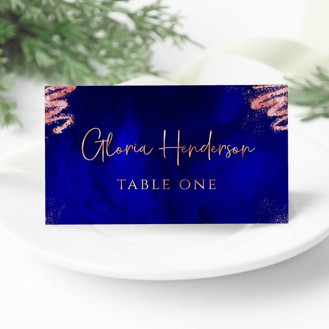 Editable Place Card Template Tent Card Template Royal Blue and Rose ...