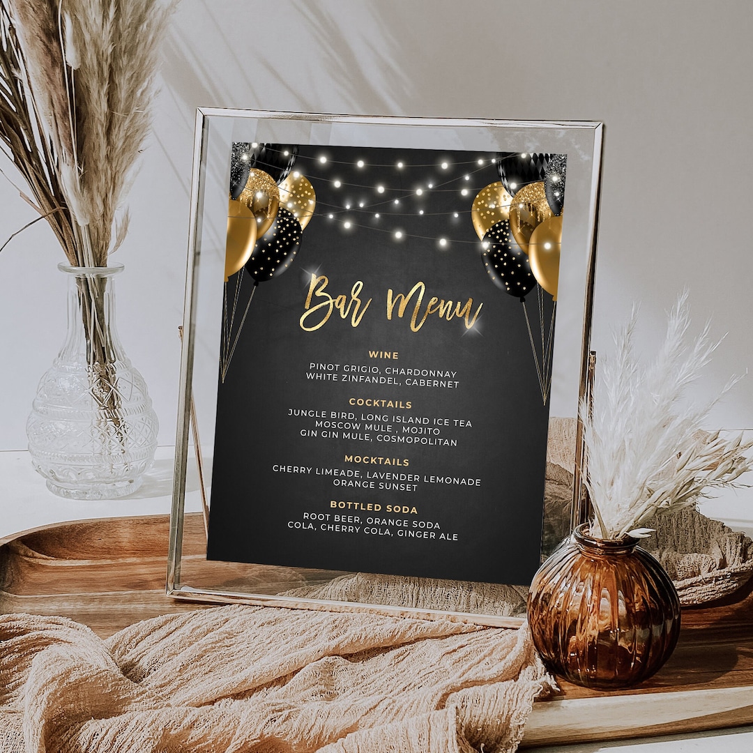 Black and Gold Bar Menu - Drink Menu Event Menu Template Digital ...