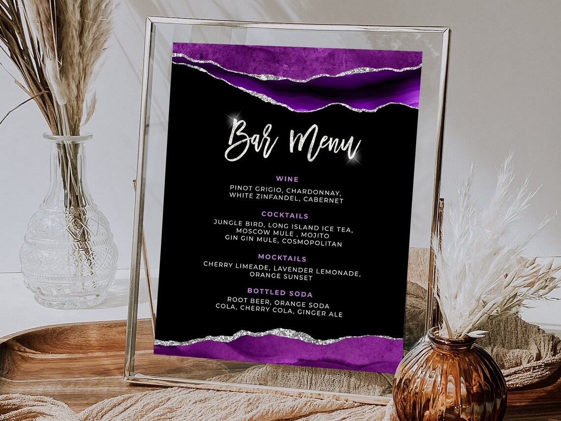Purple and Silver Bar Menu Template Drink Menu Event Menu - Etsy