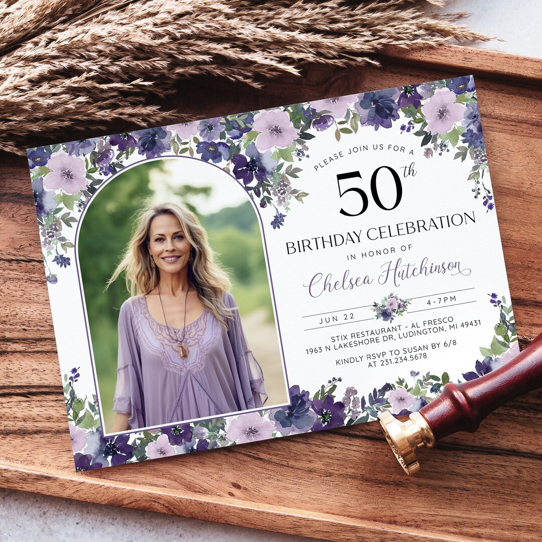Editable 50th Birthday Photo Invitation - Adult 50th Birthday Invite ...