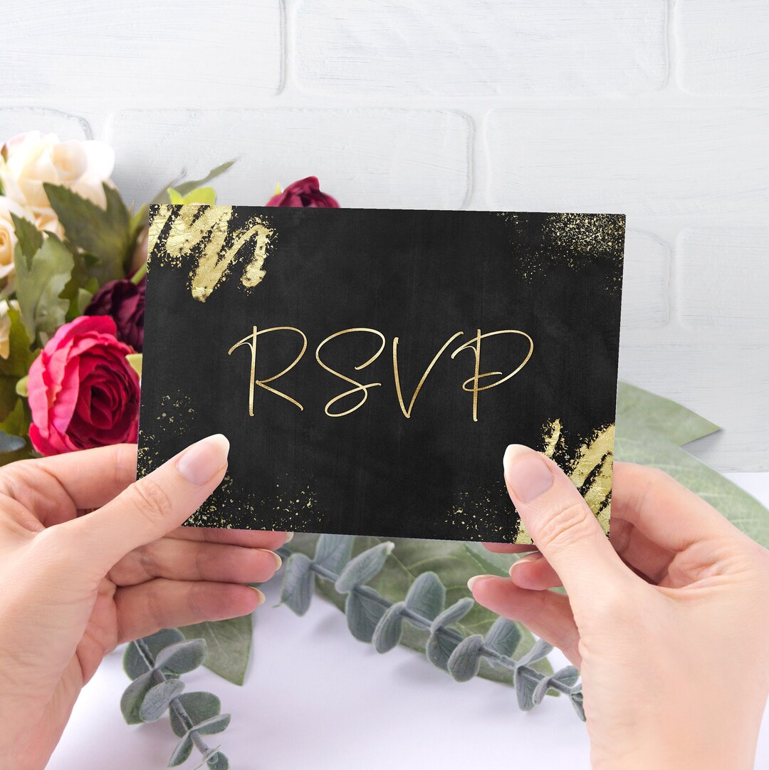 Editable RSVP Card Template With Menu Choices, Rsvp Post Card - Black ...