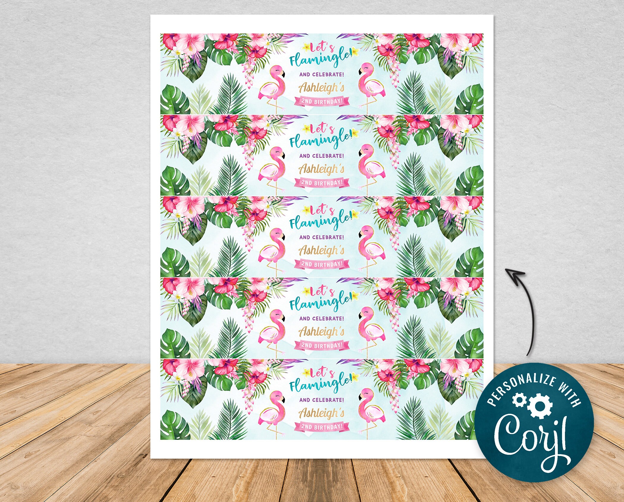 Flamingo Water Bottle Label Template Tropical Flamingo - Etsy Australia