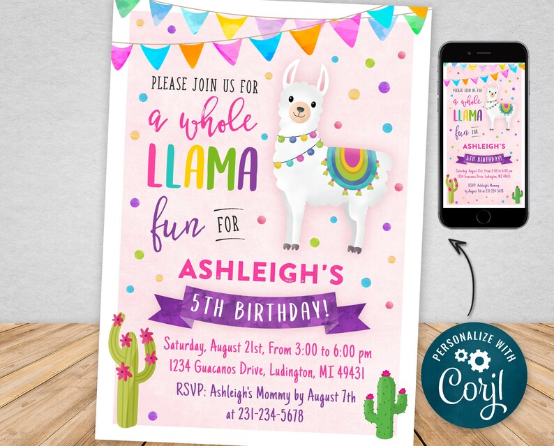 Llama Invitation Llama Birthday Invitation Llama Theme Party | Etsy
