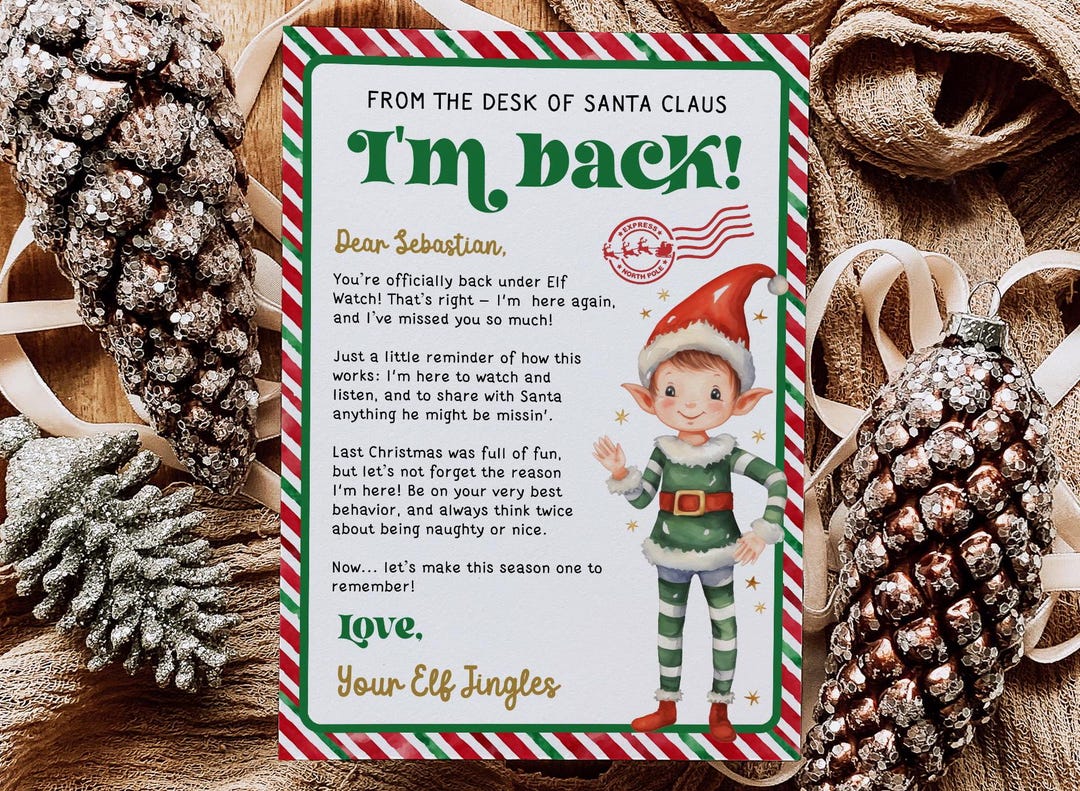 Editable Christmas Boy Elf Arrival Return Letter - I'm Back Elf Welcome ...