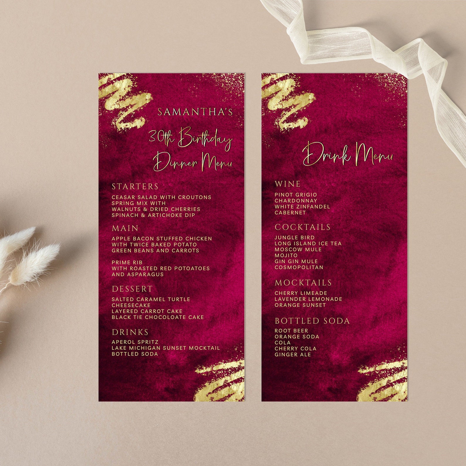 Luxury Royal Maroon Red and Gold Menu Card + Drink Menu Template ...