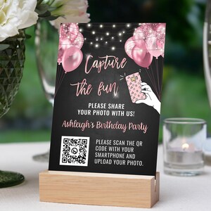 Pink Birthday QR Code Sign Template - Capture the Fun - Digital Instant ...