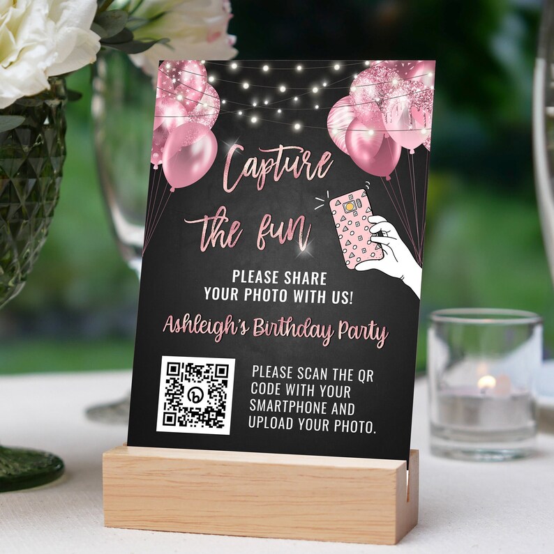 Pink Birthday QR Code Sign Template Capture the Fun - Etsy