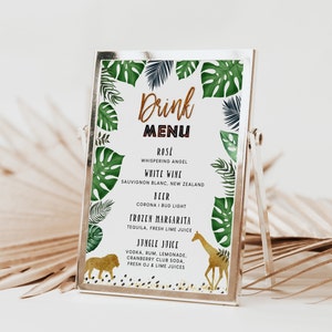 Safari Bar Menu - Drink Sign - Alcohol List - Jungle Safari Party ...