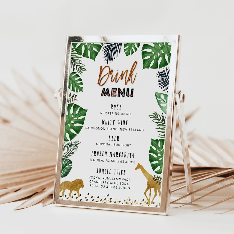 Safari Bar Menu - Drink Sign - Alcohol List - Jungle Safari Party ...
