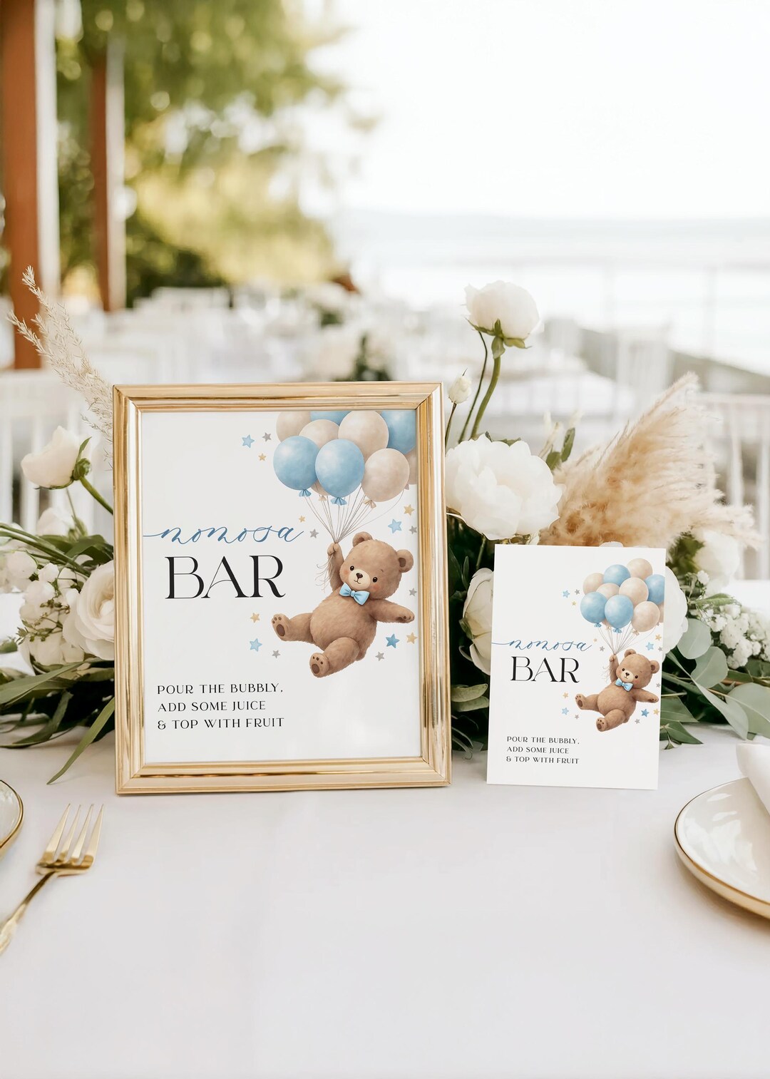 Teddy Bear Baby Shower Momosa Mimosa Bar Sign Template - Editable ...
