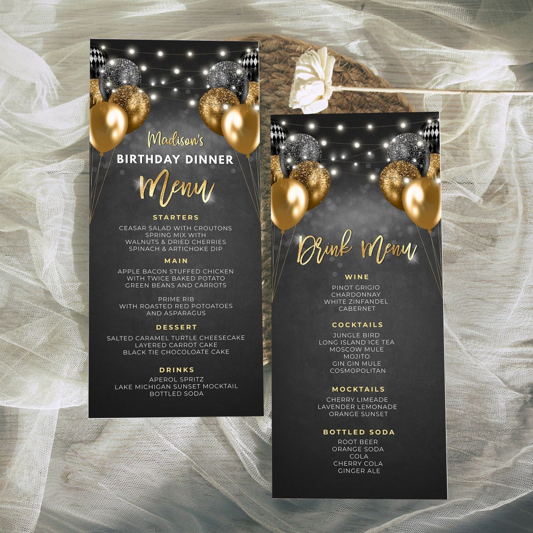Black and Gold Menu Card - Menu Template and Drink Menu Event Menu ...