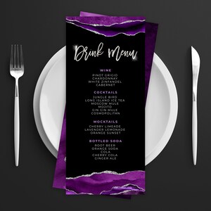 Purple and Silver Menu Card - Menu Template and Drink Menu Event Menu ...
