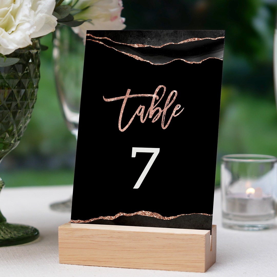 Black & Rose Gold Table Number Template, Reception Table Numbers ...