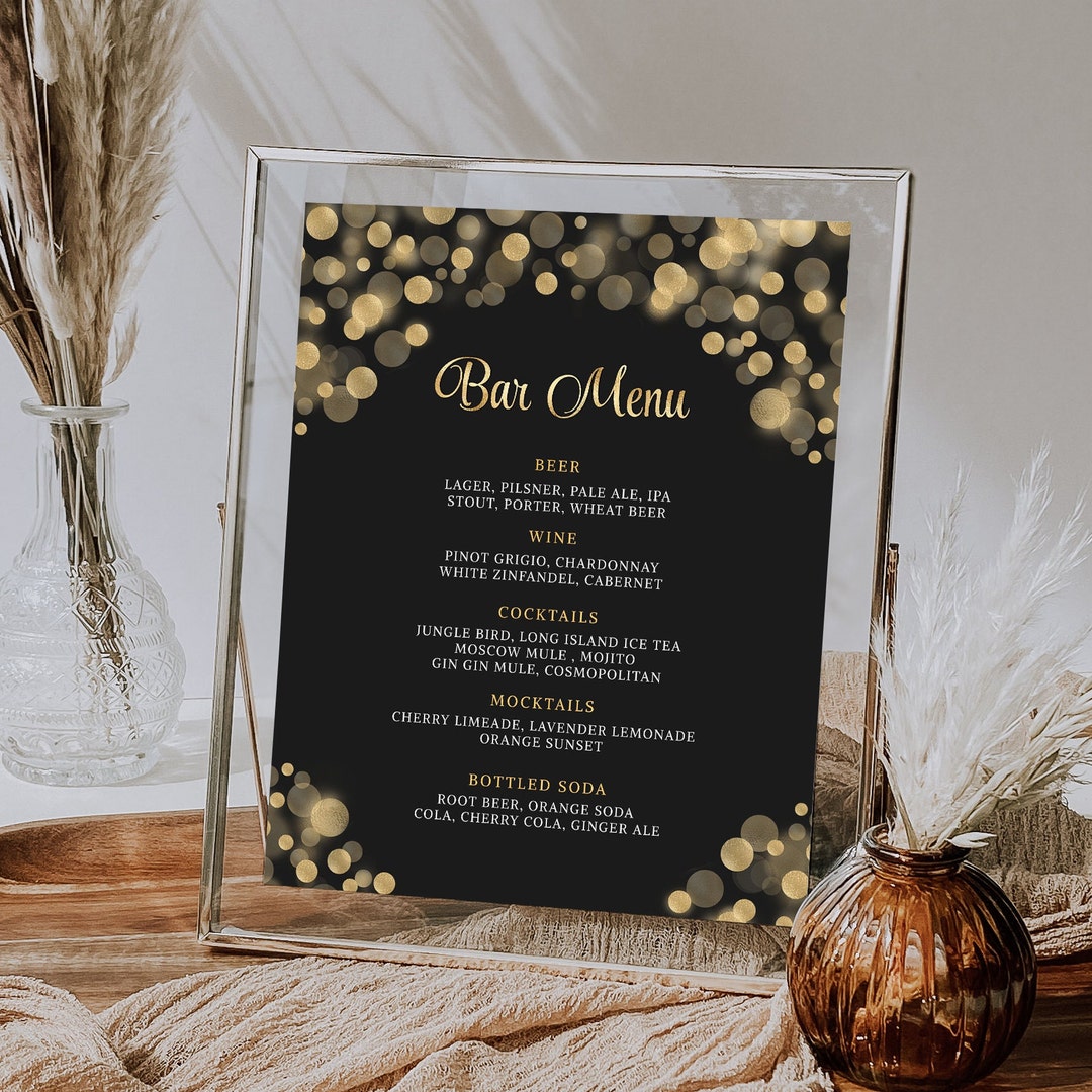 Black and Gold Bar Menu Template - Drink Menu Event Menu Template ...