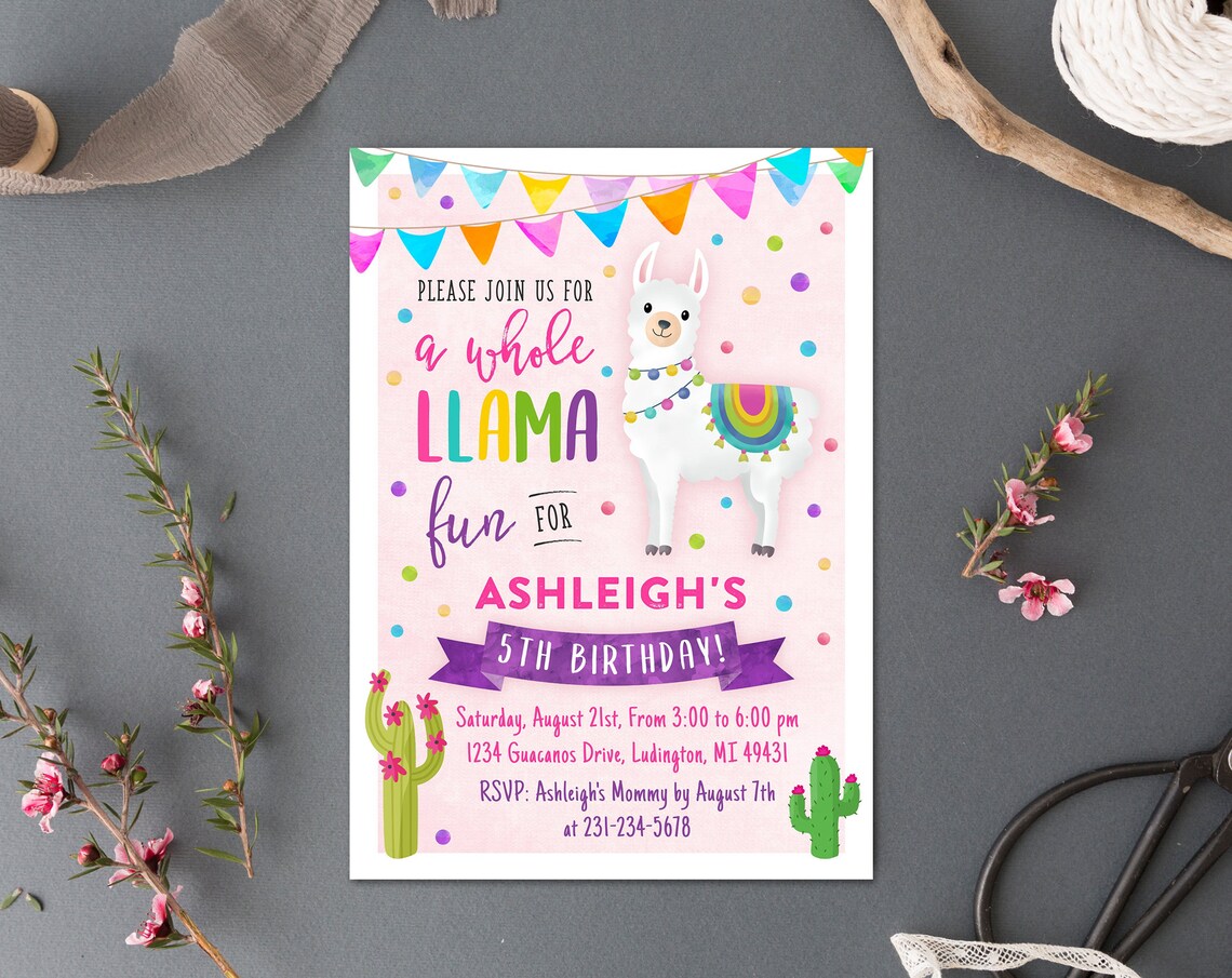 Llama Invitation Llama Birthday Invitation Llama Theme Party | Etsy