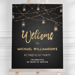 Retirement Party Welcome Sign Template - Black White Gold Sparkle Work ...