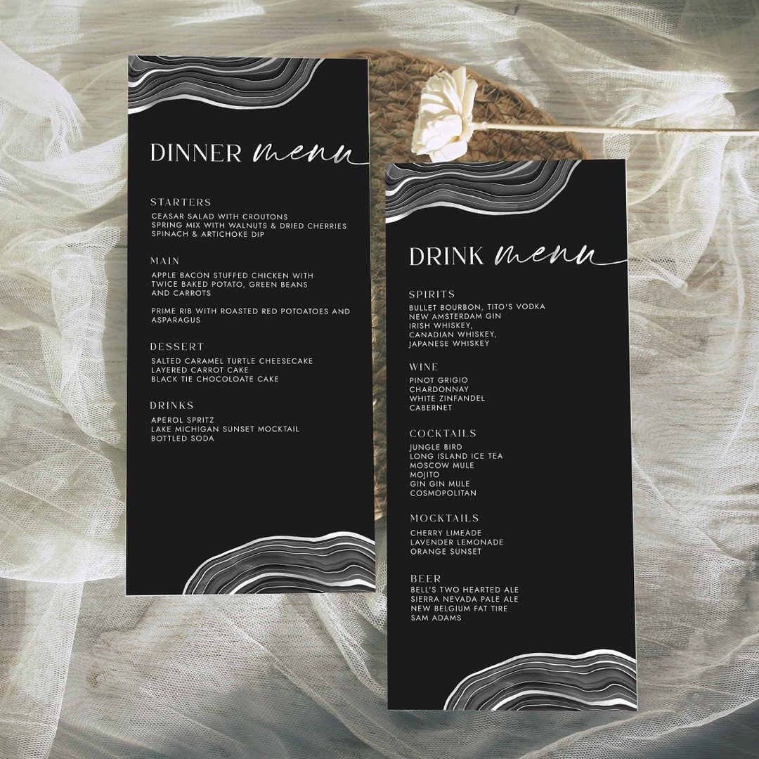 Black and Silver Menu Card - Menu Template and Drink Menu Event Menu ...
