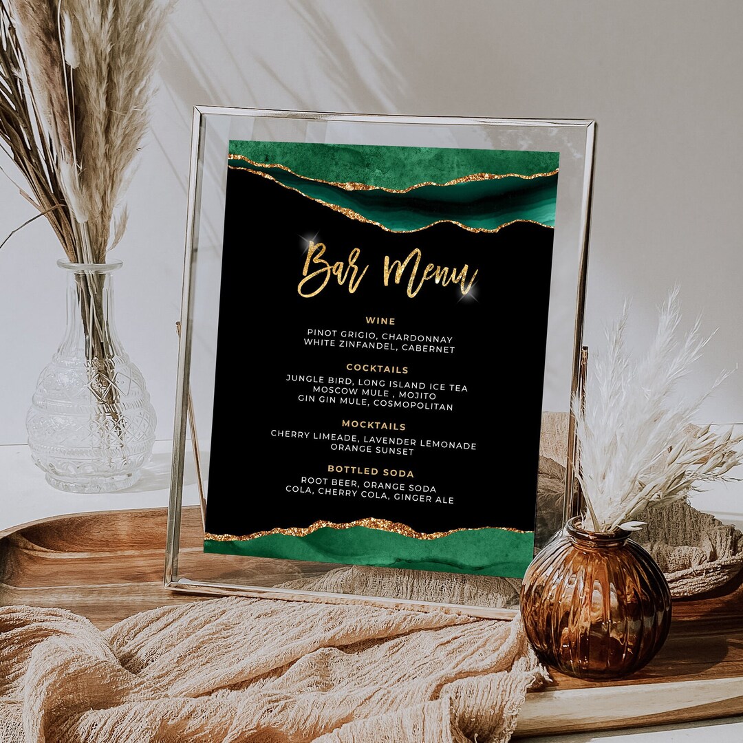 Emerald Green and Gold Bar Menu Template - Drink Menu Event Menu ...