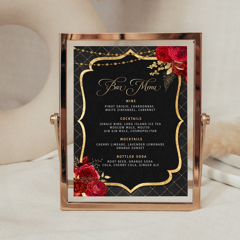 Black Red and Gold Bar Menu Template Drink Menu Event Menu - Etsy
