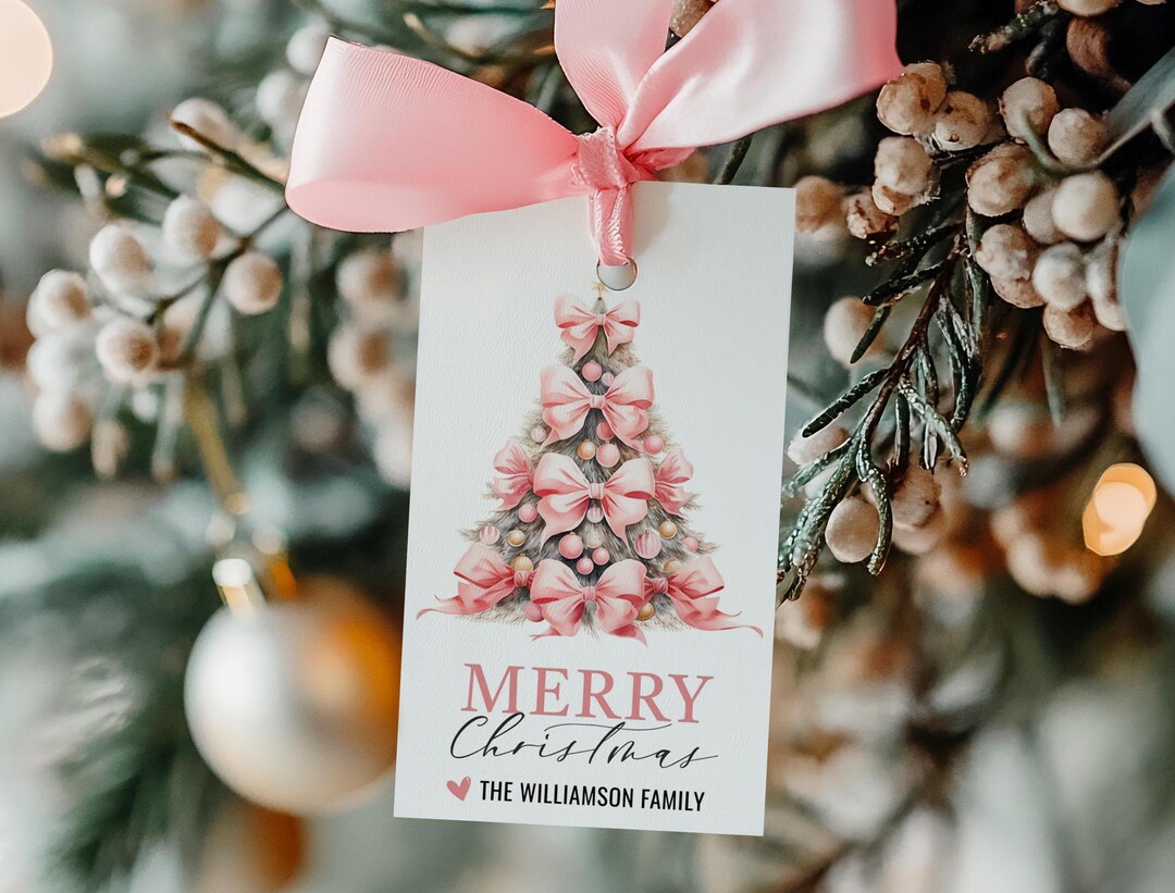 Editable Christmas Gift Tag Template - Personalized Pink Bow Christmas ...