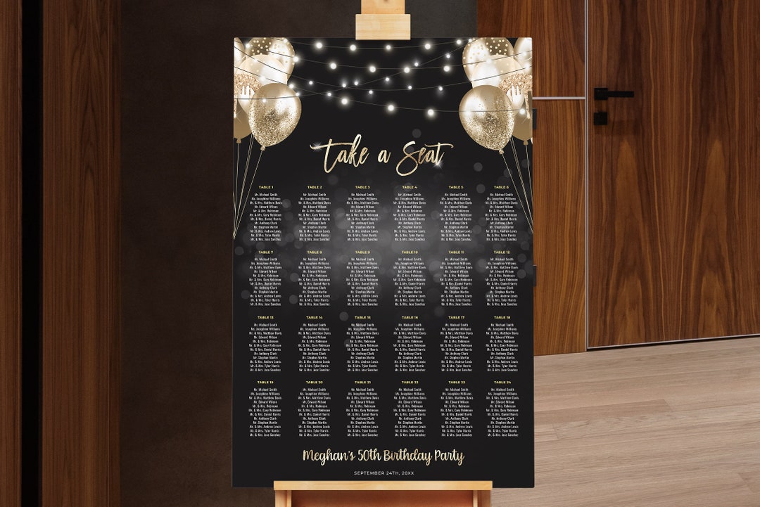 Party Seating Chart - Champagne Gold Seating Chart - Digital INSTANT ...