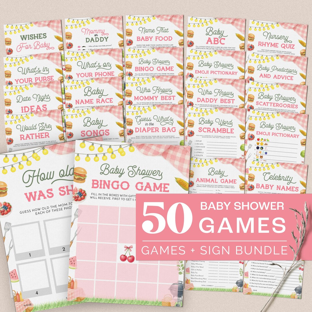 Pink BBQ Baby Shower Games Bundle – Bun in the Oven and Burgers on the ...