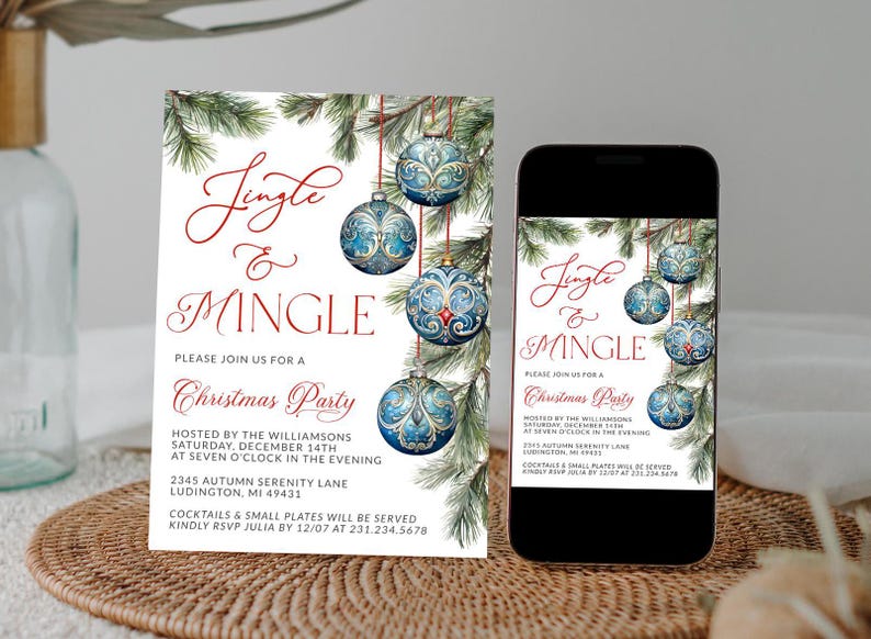 Boho Christmas Party Invitation - Holiday Party Invitation Template ...