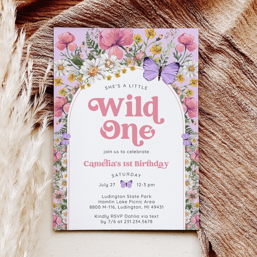 Wildflower 1st Birthday Invitation - Wild One Wildflower Birthday Party ...