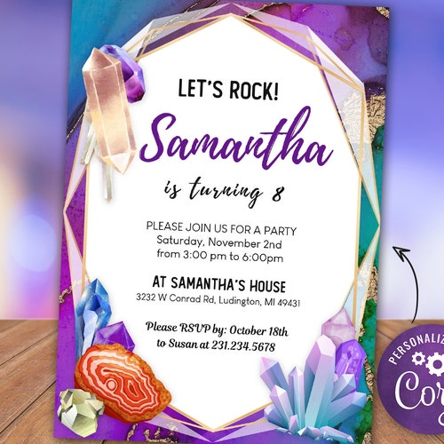 Gem Birthday Invitation INSTANT DOWNLOAD Printable Crystals - Etsy