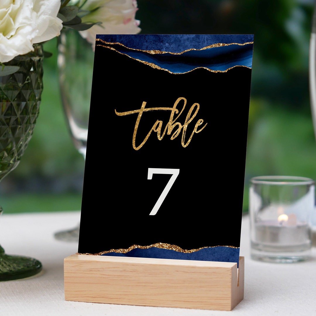 Blue and Gold Table Numbers Template, Reception Table Numbers, Birthday ...