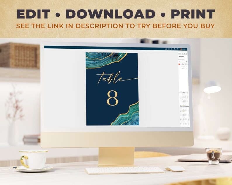 Modern Teal Blue Green and Gold Table Numbers Template - Reception ...