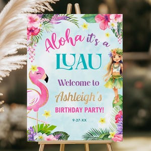 Aloha Luau Birthday Welcome Sign Template - Hula Girl Luau Birthday ...