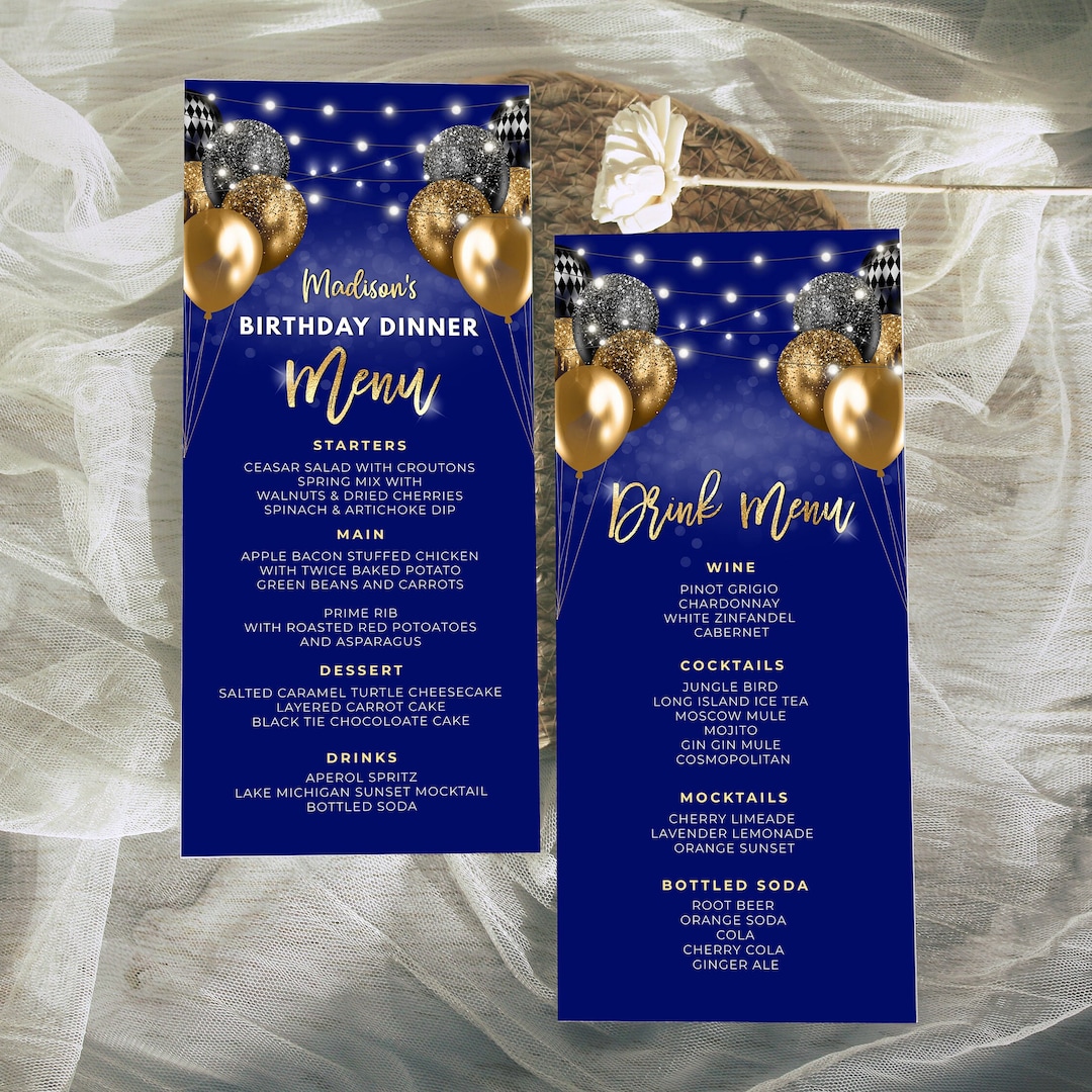Navy Blue & Gold Menu Card - Menu Template and Drink Menu Event Menu ...