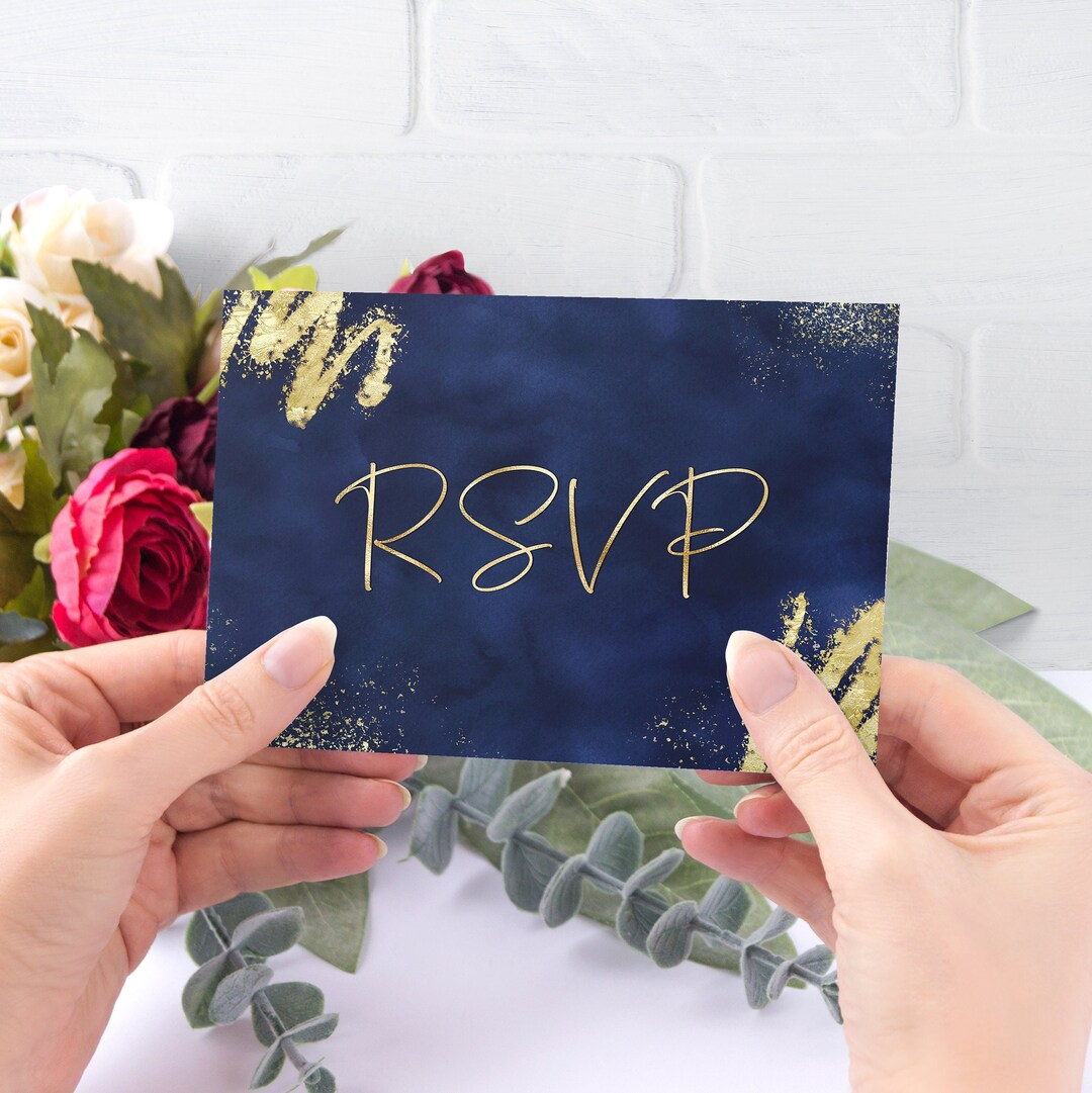 Editable RSVP Card Template With Menu Choices, Rsvp Post Card - Navy ...