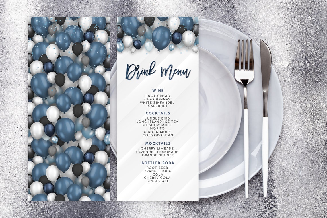 Blue & White Menu Card Menu Template and Drink Menu Event - Etsy