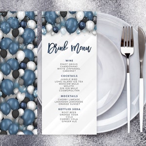 Blue & White Menu Card Menu Template and Drink Menu Event - Etsy
