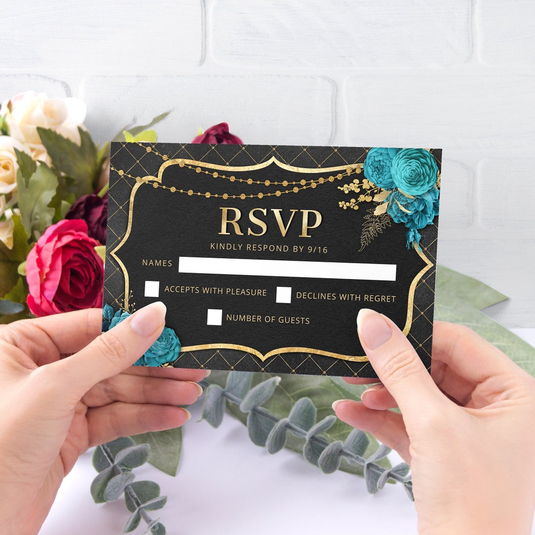 RSVP Card Template Response Card Template Response Card Black and Gold ...