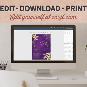 Luxury Purple and Gold Birthday Party Invitation Template Digital ...