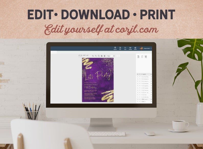 Luxury Purple and Gold Birthday Party Invitation Template - Etsy