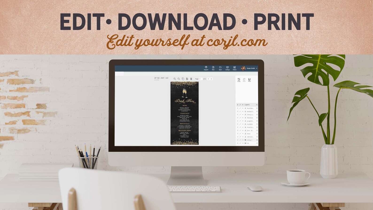 Menu Template and Drink Menu Template Sparkly Glitter Gold - Etsy
