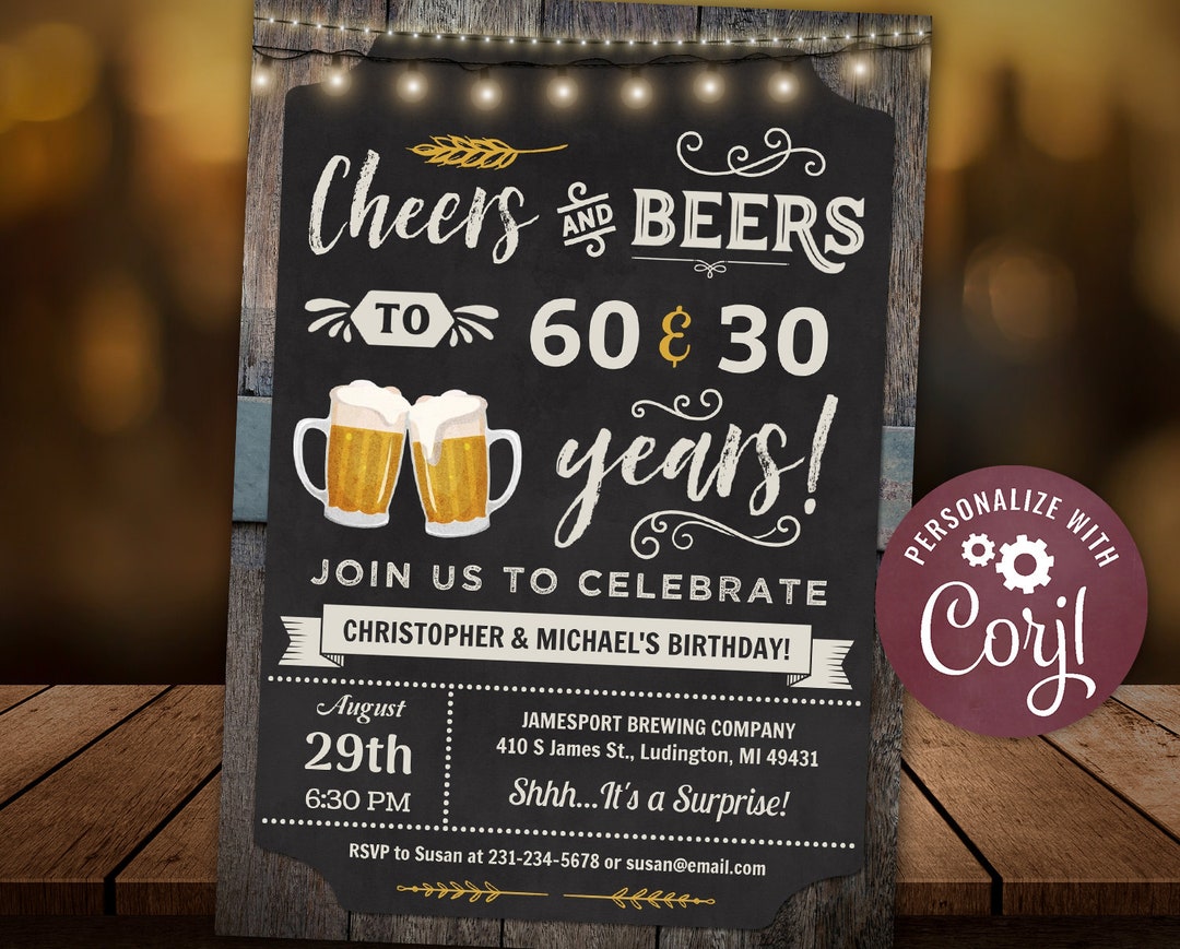Adult Joint Birthday Invitation Cheers and Beers Birthday Party ...