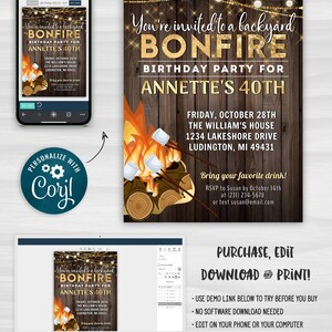 Rustic Backyard Bonfire Invitation, Campfire Birthday Party Invite ...