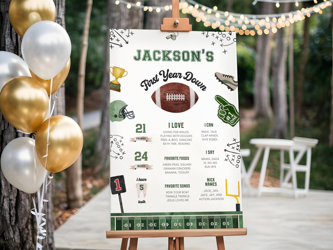 First Year Down First Birthday Milestone Sign - Football First Birthday ...