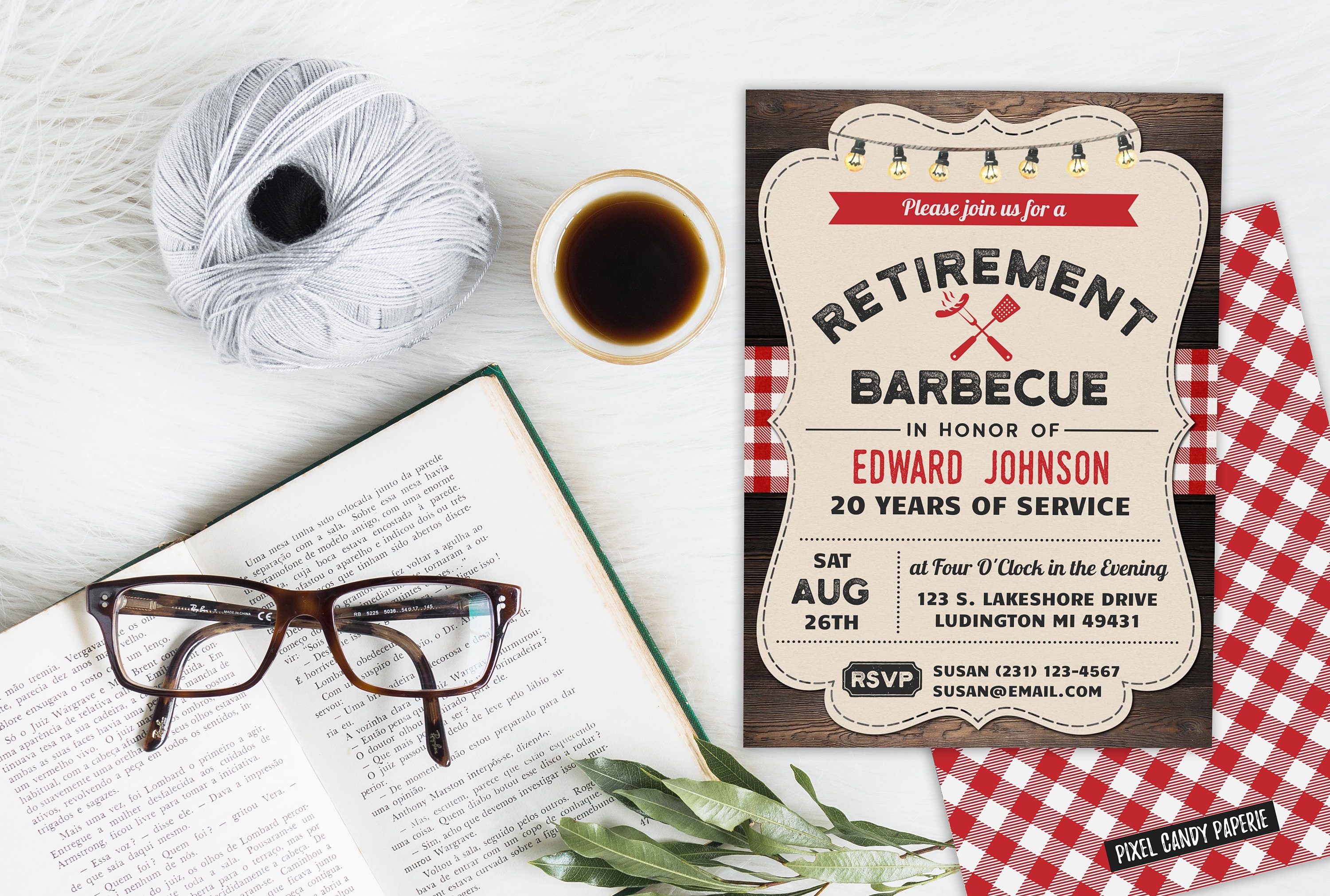 Retirement BBQ Invitation Party Invite Retire Rustic Barbecue Digital ...