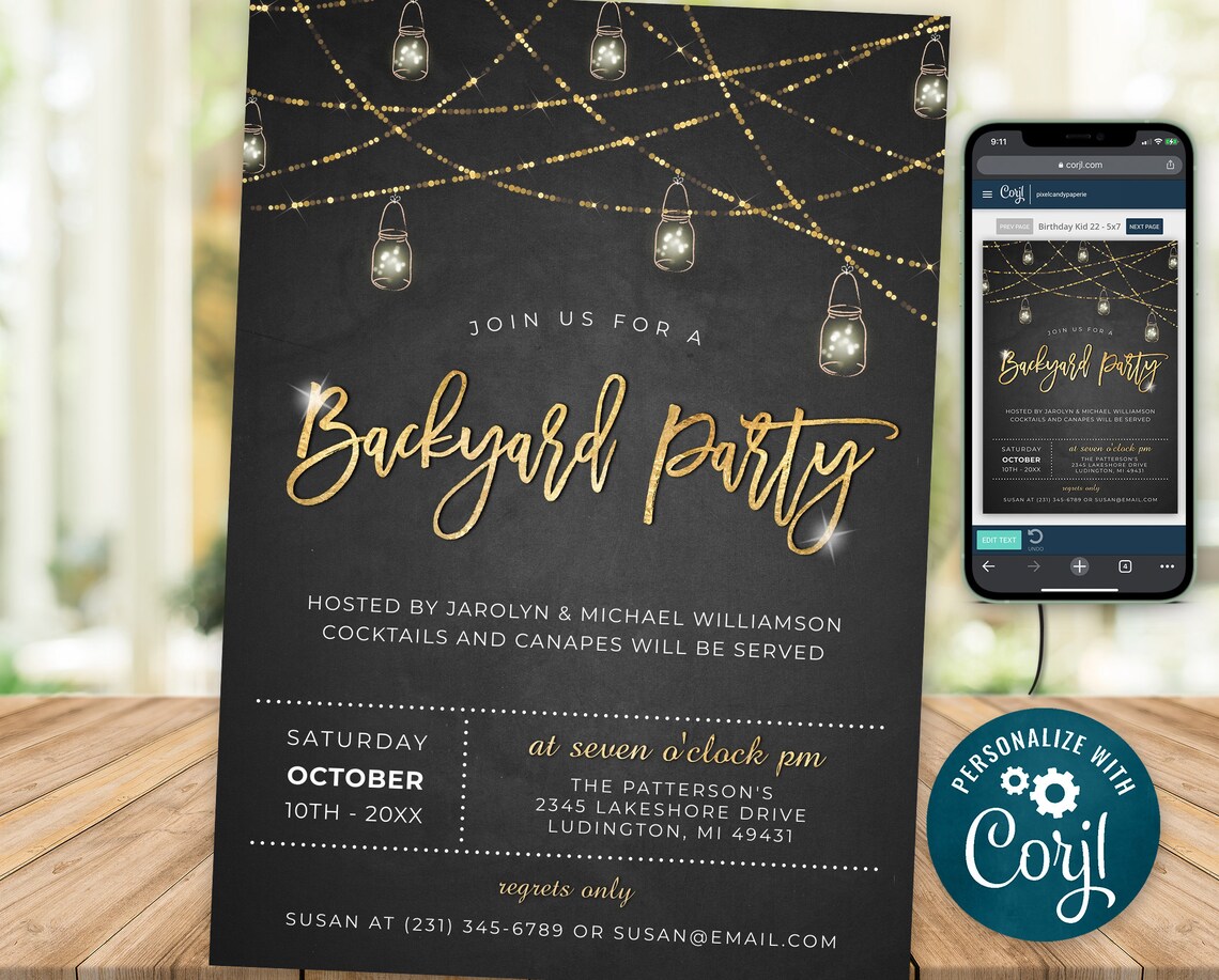 Rustic Backyard Party Invitation Template Outdoor Party | Etsy